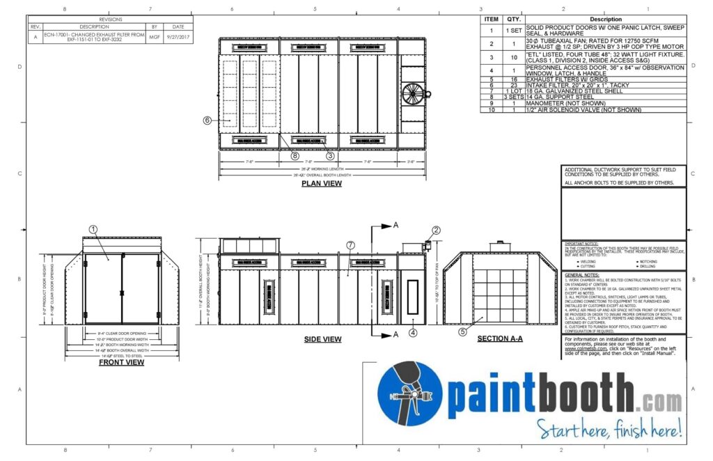 Paint Booth Technical Drawing - Paintbooth.com